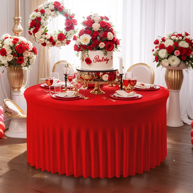 Round Elastic Tablecloth with Ruffle Edge for Dining Tables up to 60 in ...