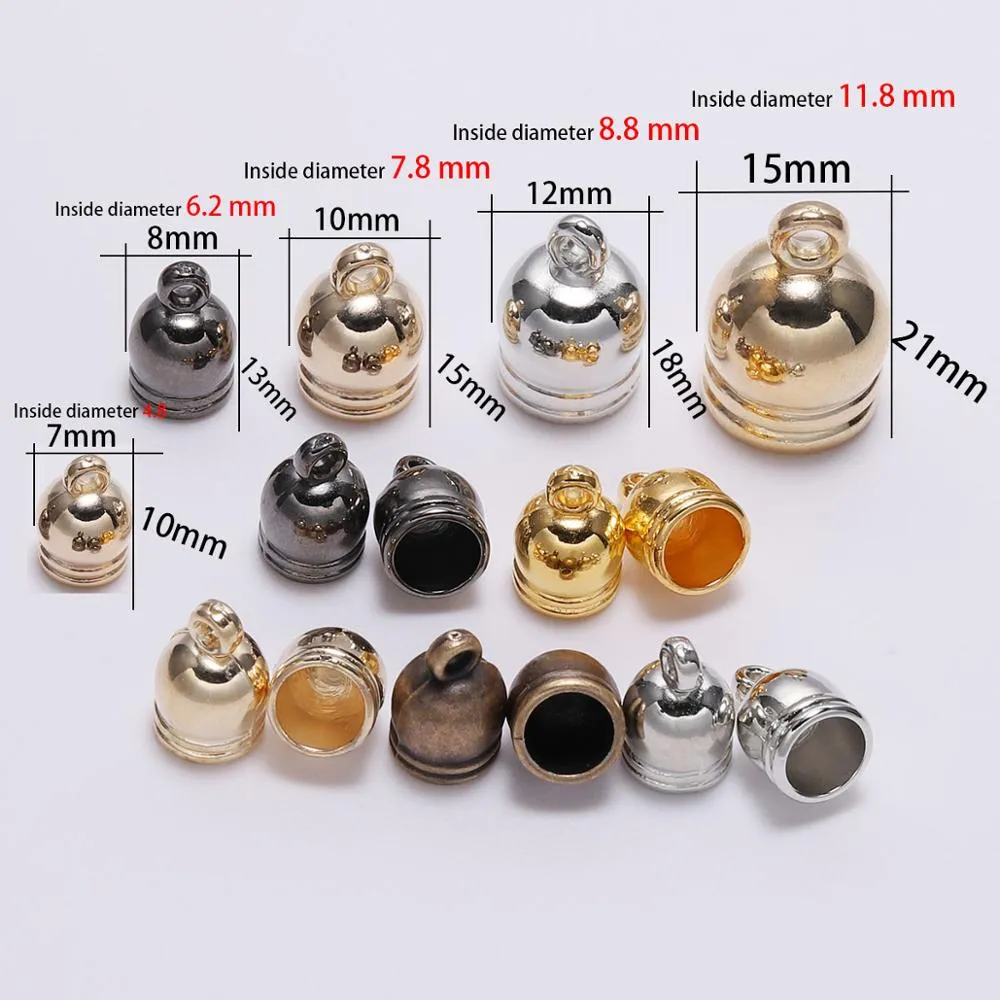 Necklace End Tip Tassel Caps Round Leather Cord Crimps Beads Cap for ...