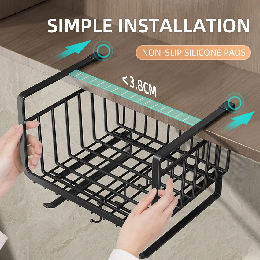 Under Cabinet Basket Shelf Pullout Drawer Kitchen Storage Organizer, 2 ...