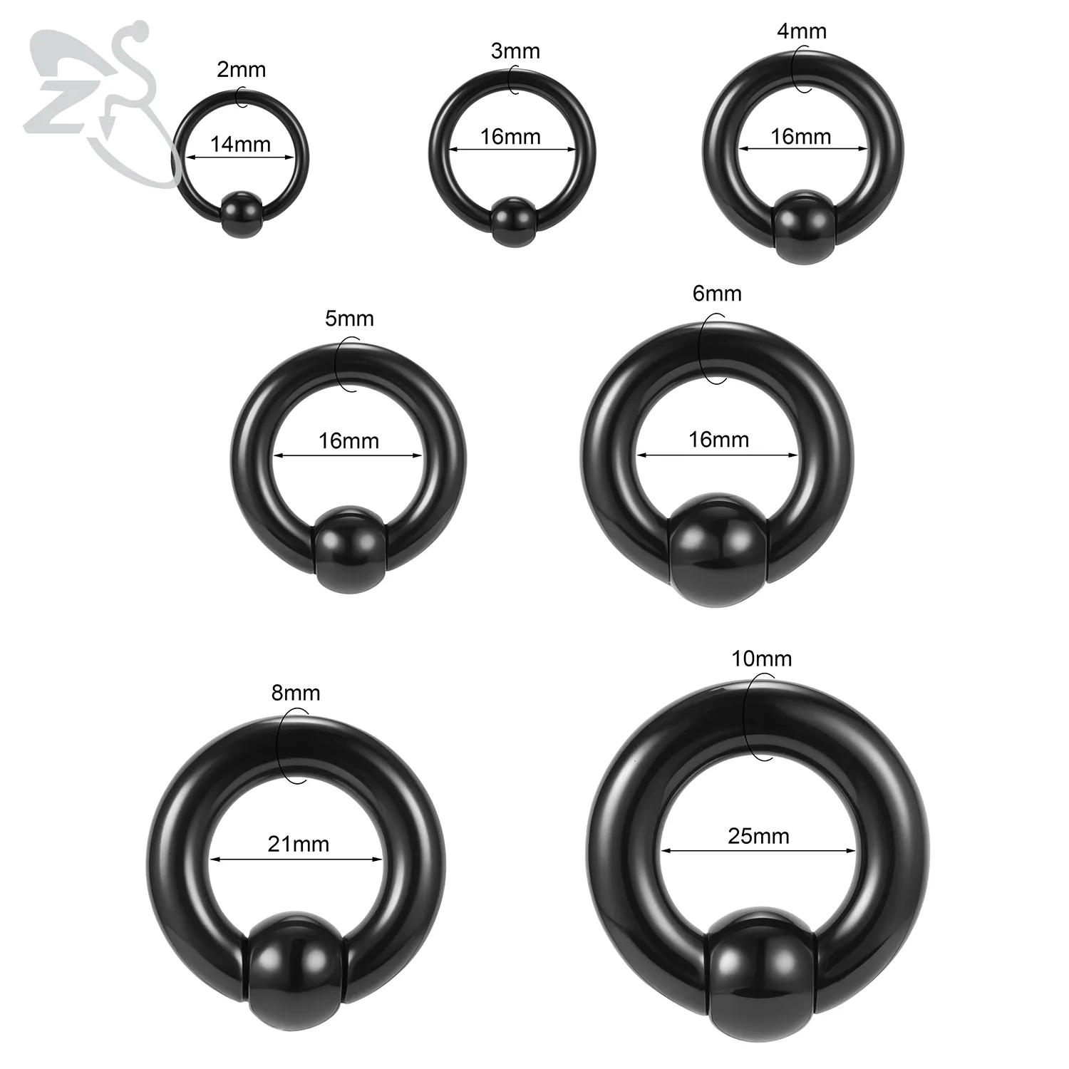 Captive Bead Acrylic Ear Plug & Tunnel Black Gauges Ear Stretchers 3 ...