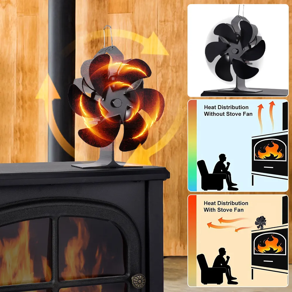 Black Stove Fan 6 Blade Heat Powered Fireplace Fan ... From Ddmyapr ...