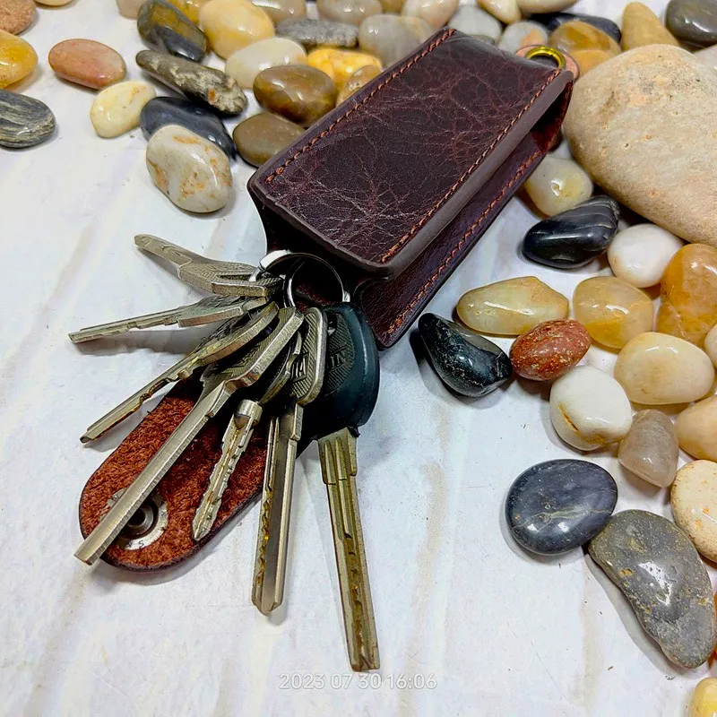 Blongk Genuine Leather Key Bag With Drawstring Large Capacity House Key ...