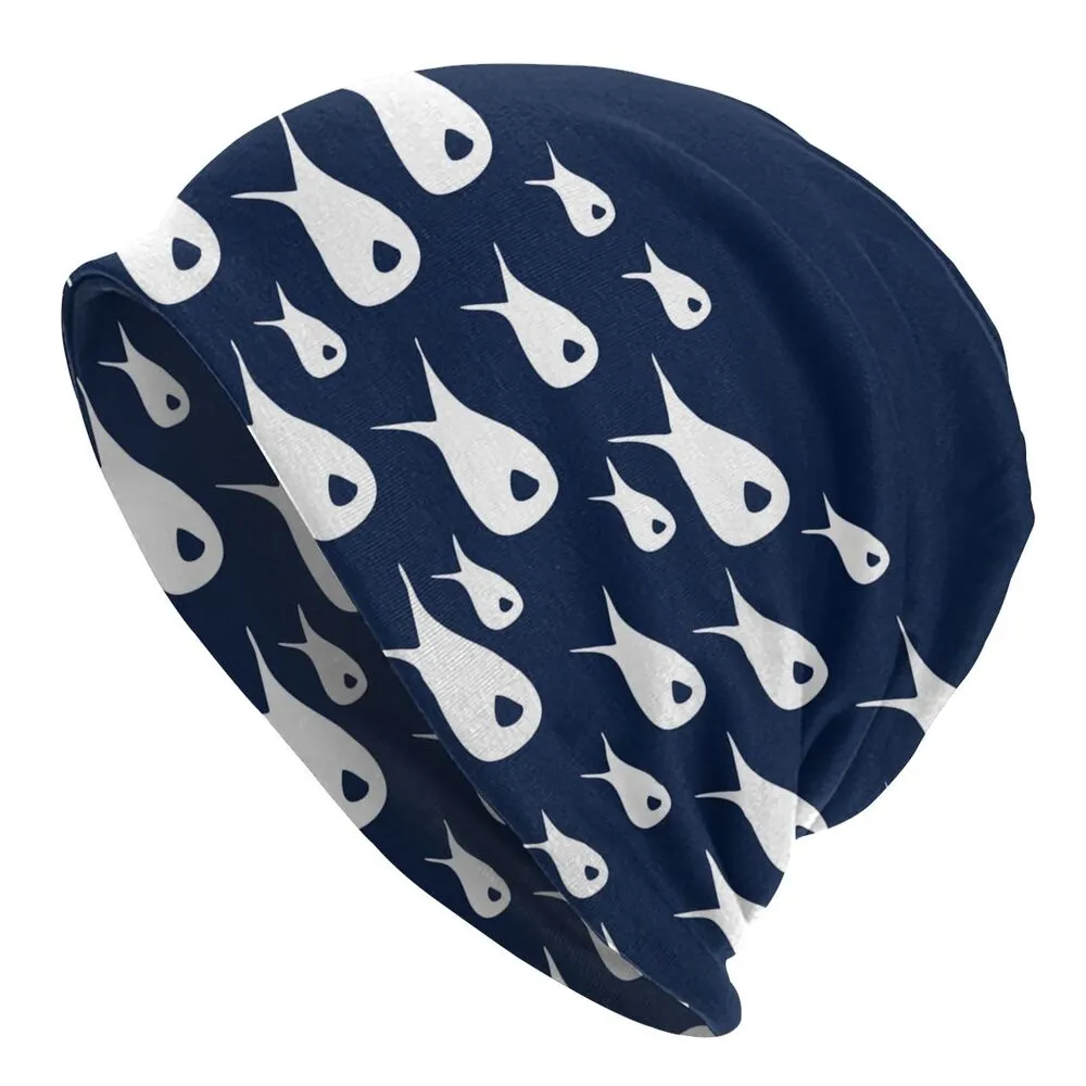 Navy Blue Knitted Sailor Beanie Hat with Skull Pattern for Men, Thermal ...