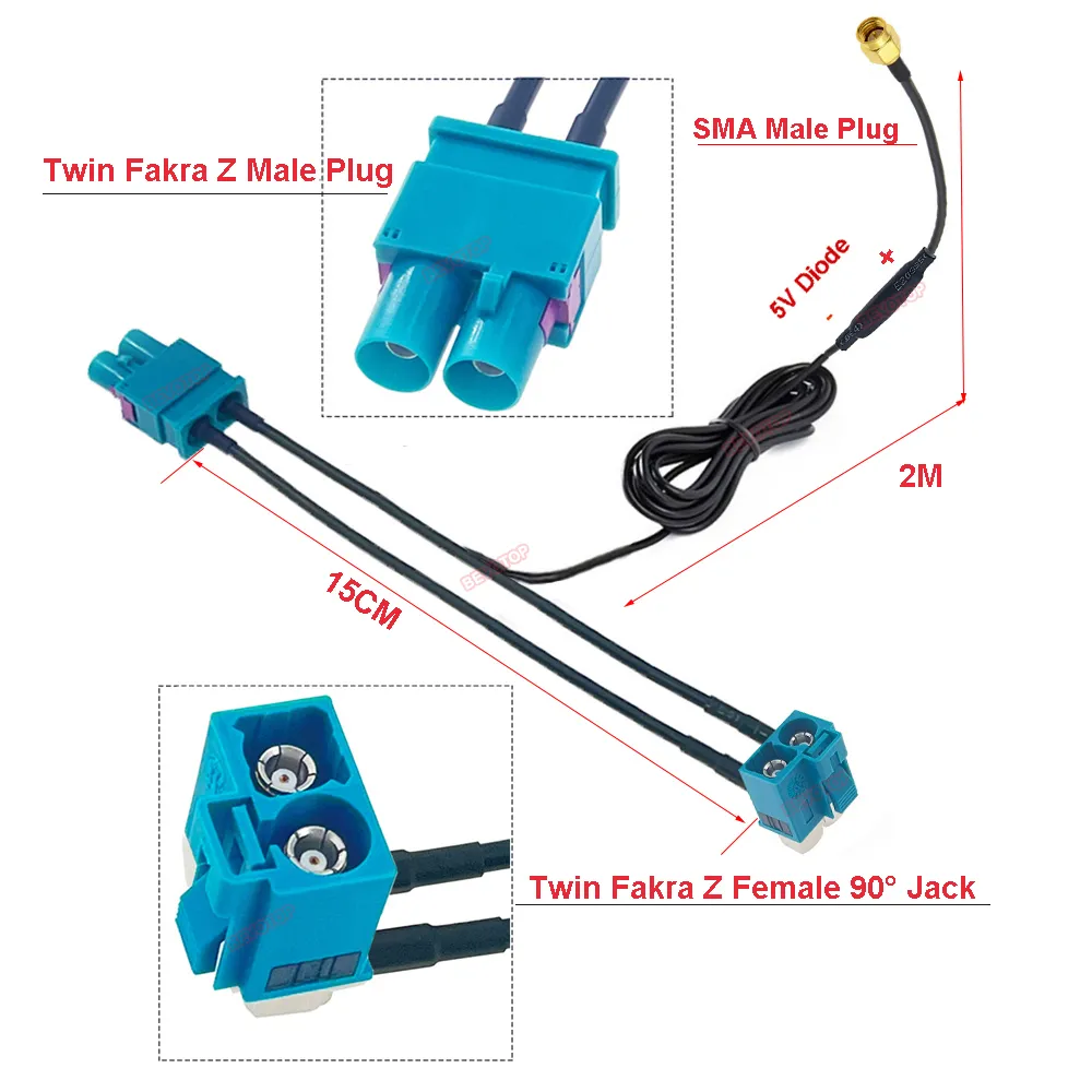 DHgate.com:Customizable BEVOTOP Twin Fakra Z Male to Fakra SMA Female Splitter Cable with Diode ...