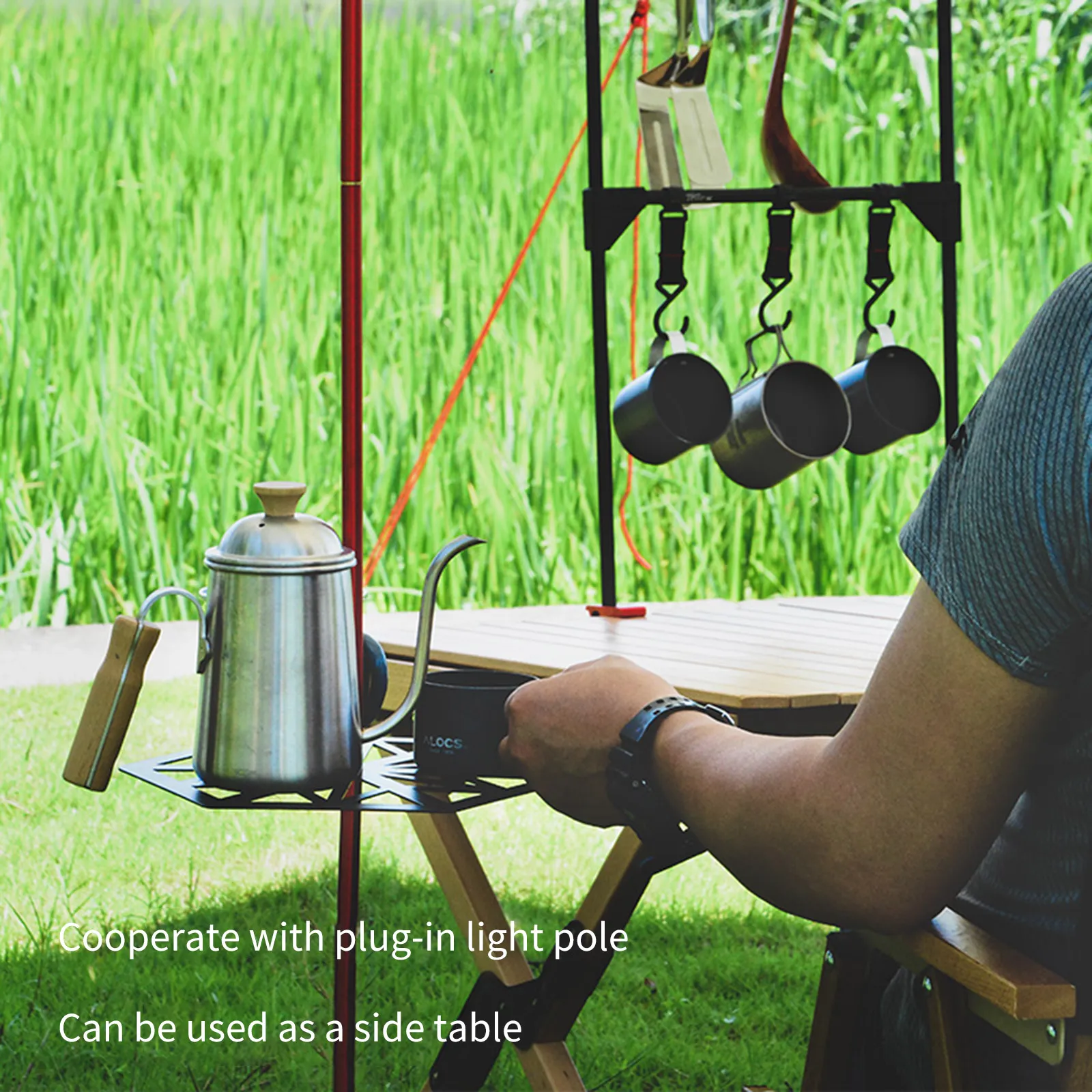 SUNDICK Outdoor Pole Tables Portable Round Umbrella Pole Tray With Lamp ...