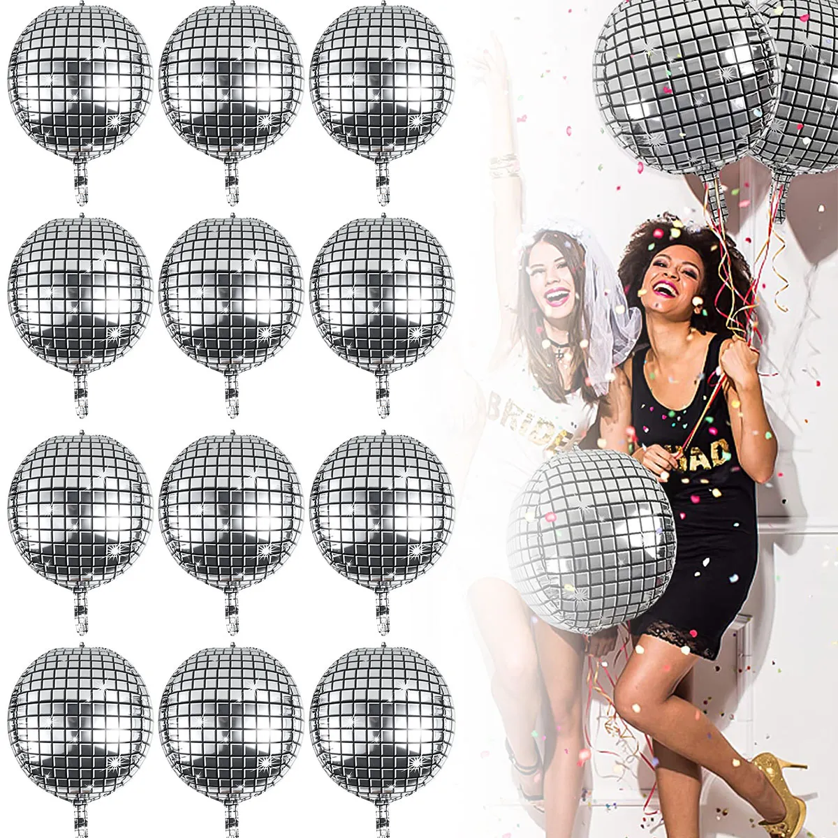 Disco Foil Balloons 24-Pack - Reusable Mylar Helium Balloons for 4D ...