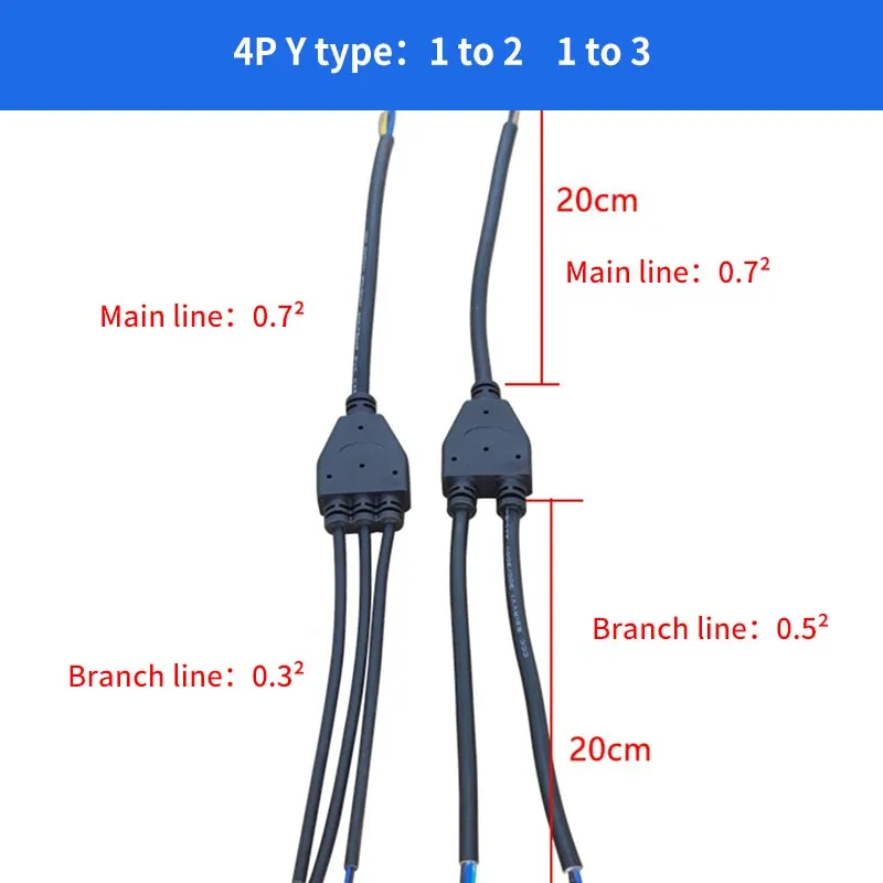 2 Pin Electrical Connector, Waterproof Y Type Cable Connector, 2/3/4 ...