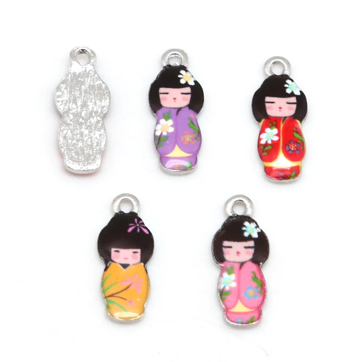 Enamel Charms Japanese Doll Pendants 2-0.31x0.83 in Electroplated ...