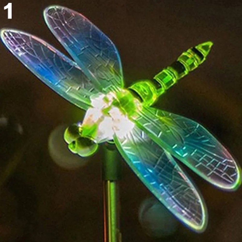 Dragonfly Butterfly Solar Stake Lights - Colorful LED Garden Lawn ...