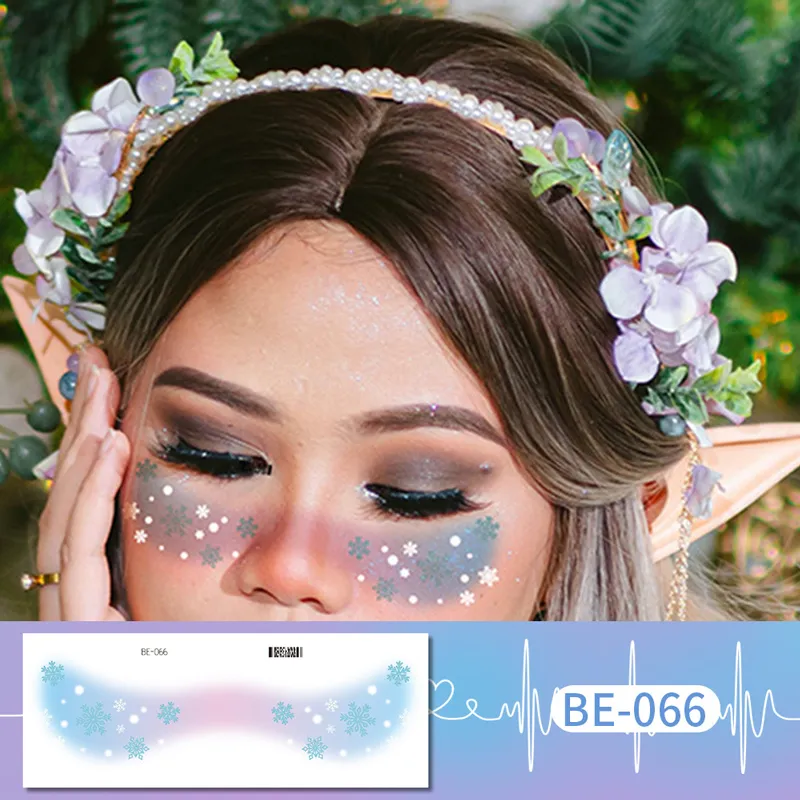 3D Waterproof Face Tattoo Sticker, Rainbow Snowflake Winter Temporary ...