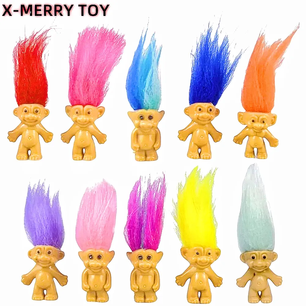 Anime Figurines: Mini Troll Figures With Colorful Hair Vintage Style ...