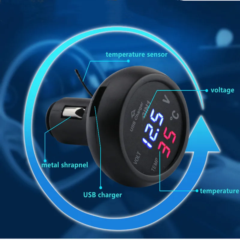 Universal 3 In 1 Car Voltmeter LED Digital Voltage Meter, Thermometer ...