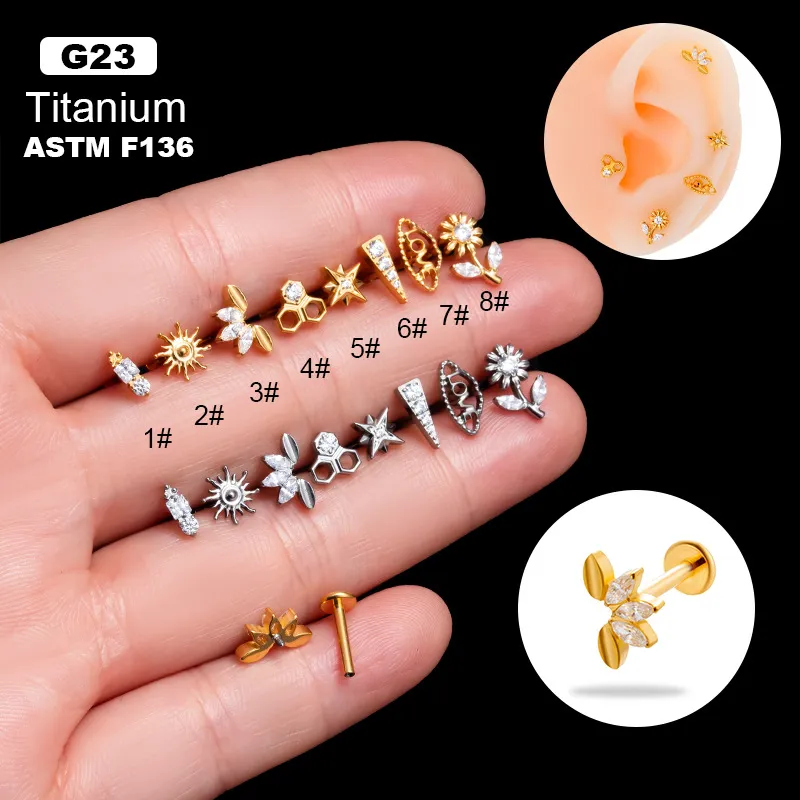 Titanium Lip Ring ASTM F136 CZ Helix Conch Labret G23 Piercing Jewelry ...