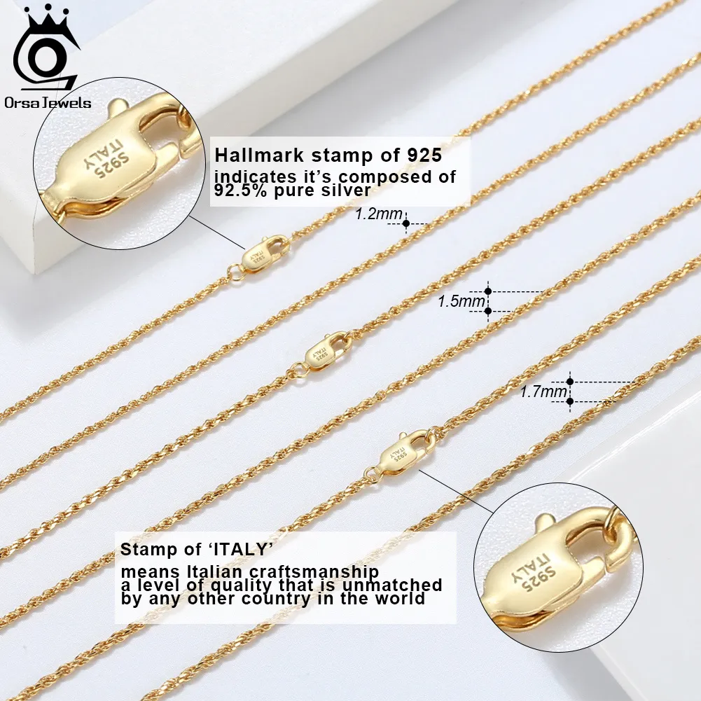 ORSA JEWELS 18K Gold over 925 Sterling Silver Diamond-Cut Rope Chain ...