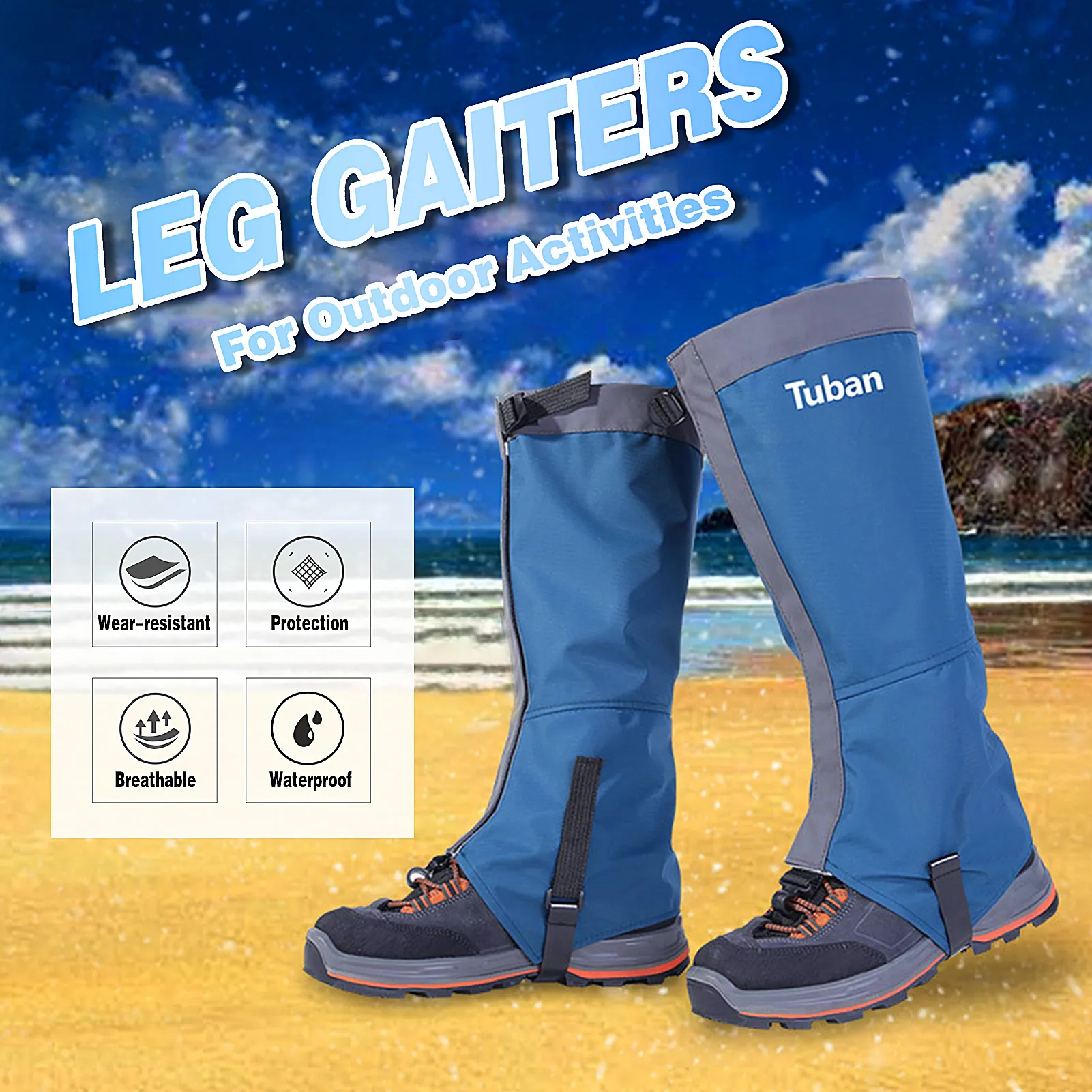 Waterproof Leg Gaiters Adjustable Anti-Tear Snow Boot Covers for ...
