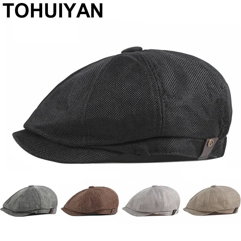 Linen Newsboy Caps - Breathable Flat Berets for Men and Women from ...