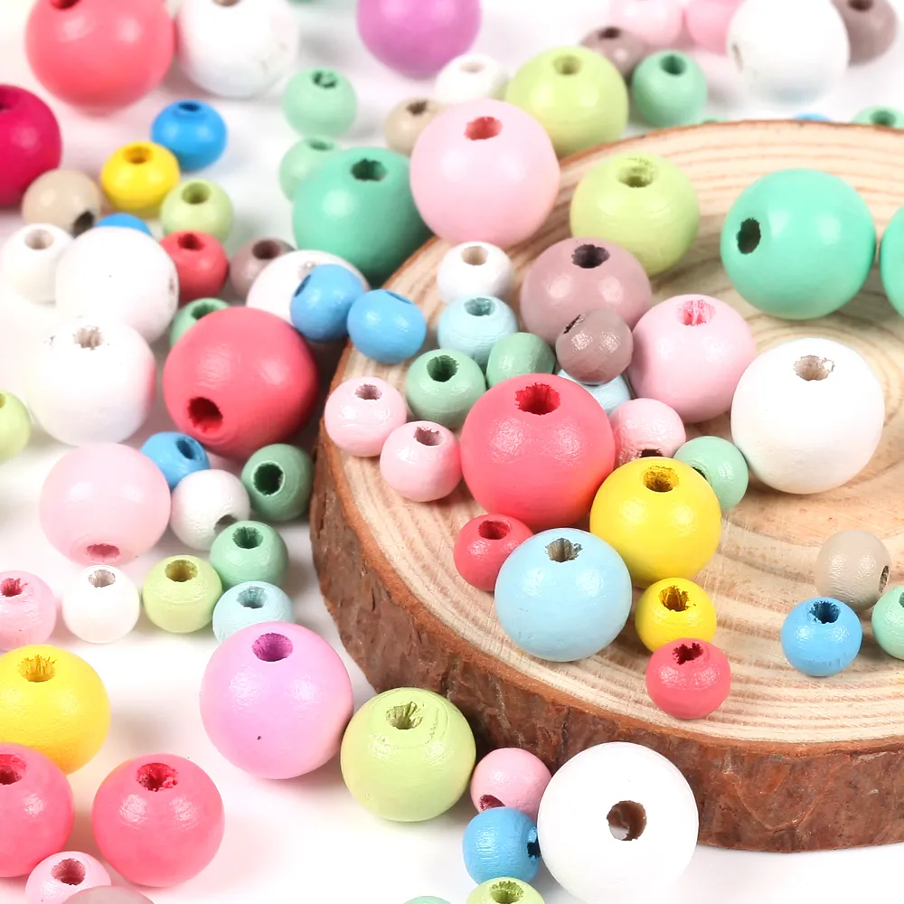 Wooden Round Beads 6mm 8mm 10mm 12mm for Kids Jewelry Making and Baby ...