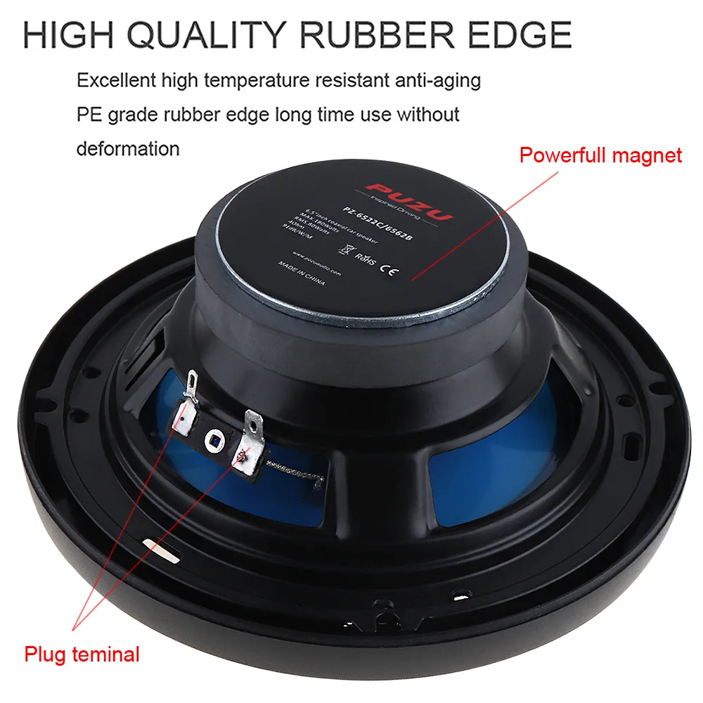 2-Pack 6.5 180W Full Range Car Speakers: Non-Destructive Hifi Audio ...