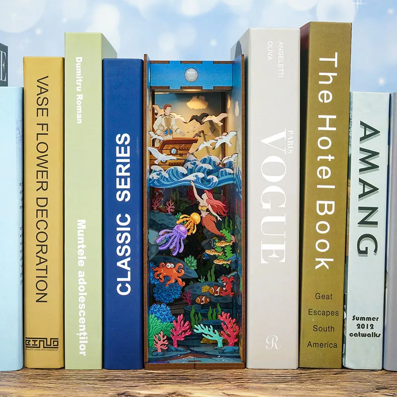 Wooden DIY Book Nook Shelf Insert Kit - Mermaid Miniature Building Kit ...