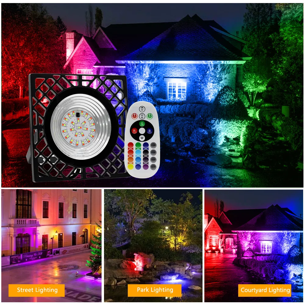 RGB LED Outdoor Flood Light Spotlight 220V Remote Control Landscape ...