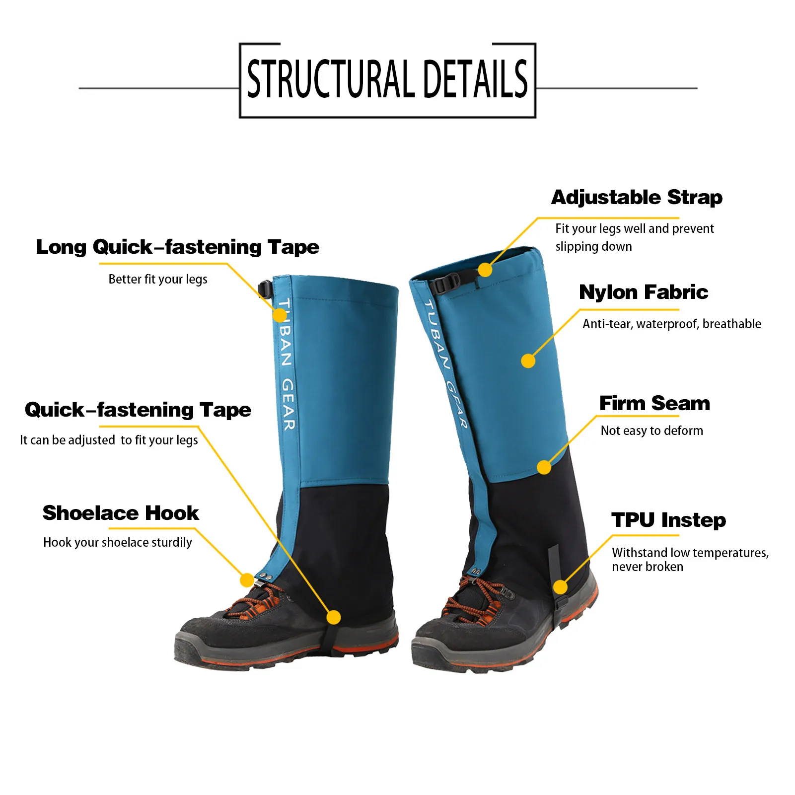 Waterproof Leg Gaiters Adjustable Anti-Tear Snow Boot Covers for ...