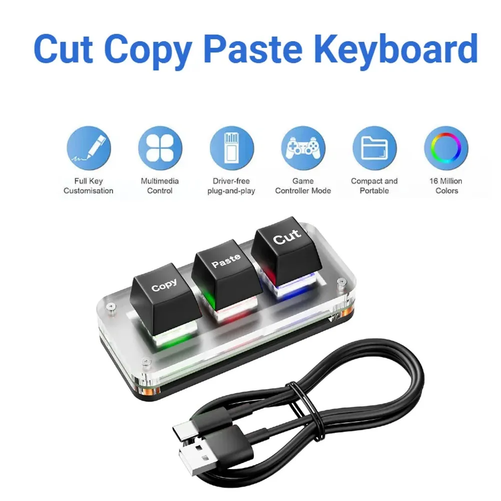 Rgb Mini Cut Copy Paste Keyboard Hotswap 3 Key Ctrl X C V Shortcut One Handed Keyboard Usb Type