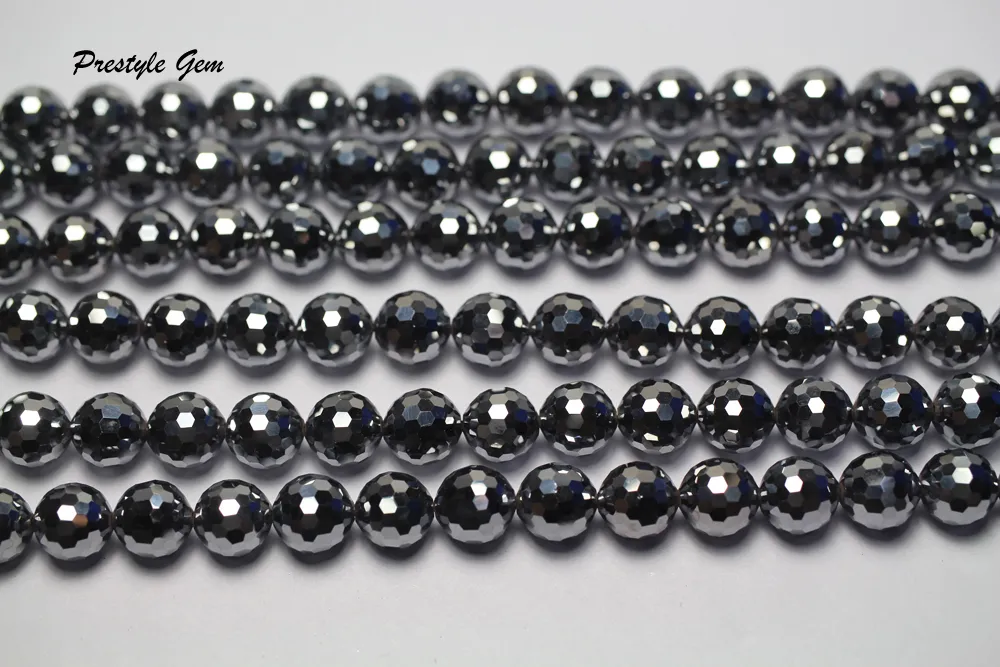 Meihan 6-10mm Terahertz Faceted Round Beads for Jewelry Making, Natural Energy Healing Crystal ...
