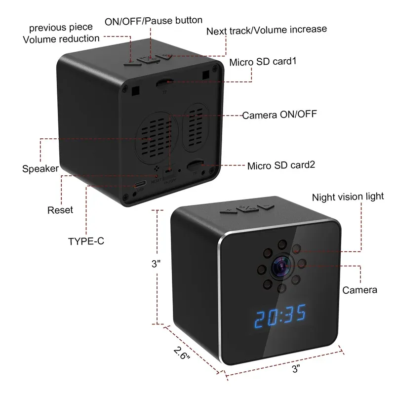 HD WiFi Clock Camera: Wireless IP Alarm Clock Camera With 1080P Video ...