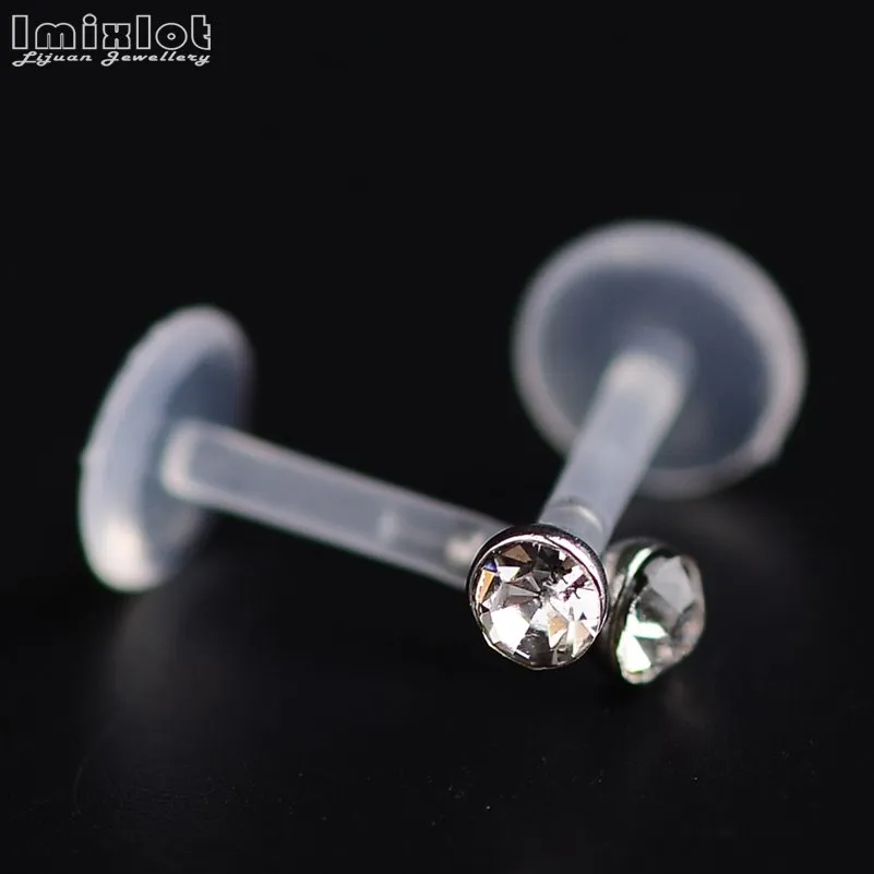 Bioplast Clear Crystal Labret Lip Ring Studs - Piercing Jewelry Set for ...
