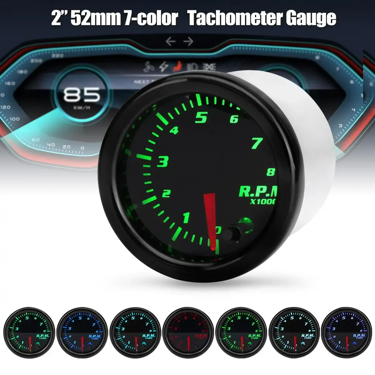 2'' Universal tachometer with 7 LED Color Display for 0-8000 RPM ...