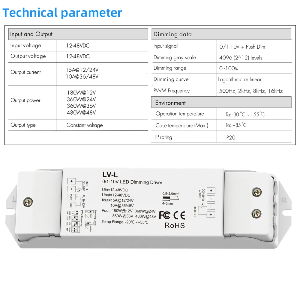 0/1-10V LED Dimmer Controller | DC 12-48V | 1 Channel PWM Constant ...