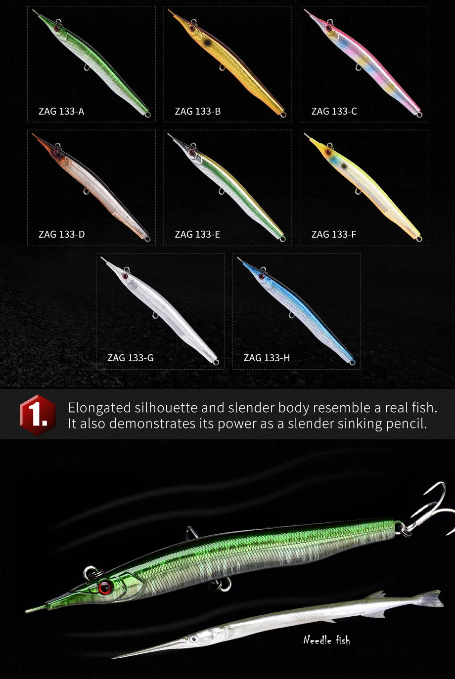 ALLBLUE 3D Eyes Needlefish lures - 133mm/30g Sinking Pencil Artificial ...