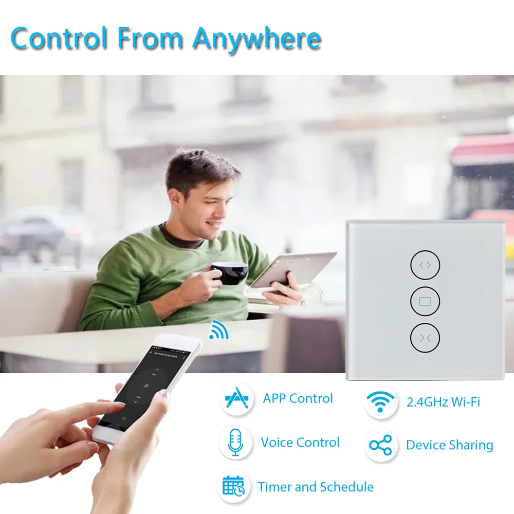 WiFi Smart Timer Glass Wall Touch Curtain Switch Controller for Roller ...