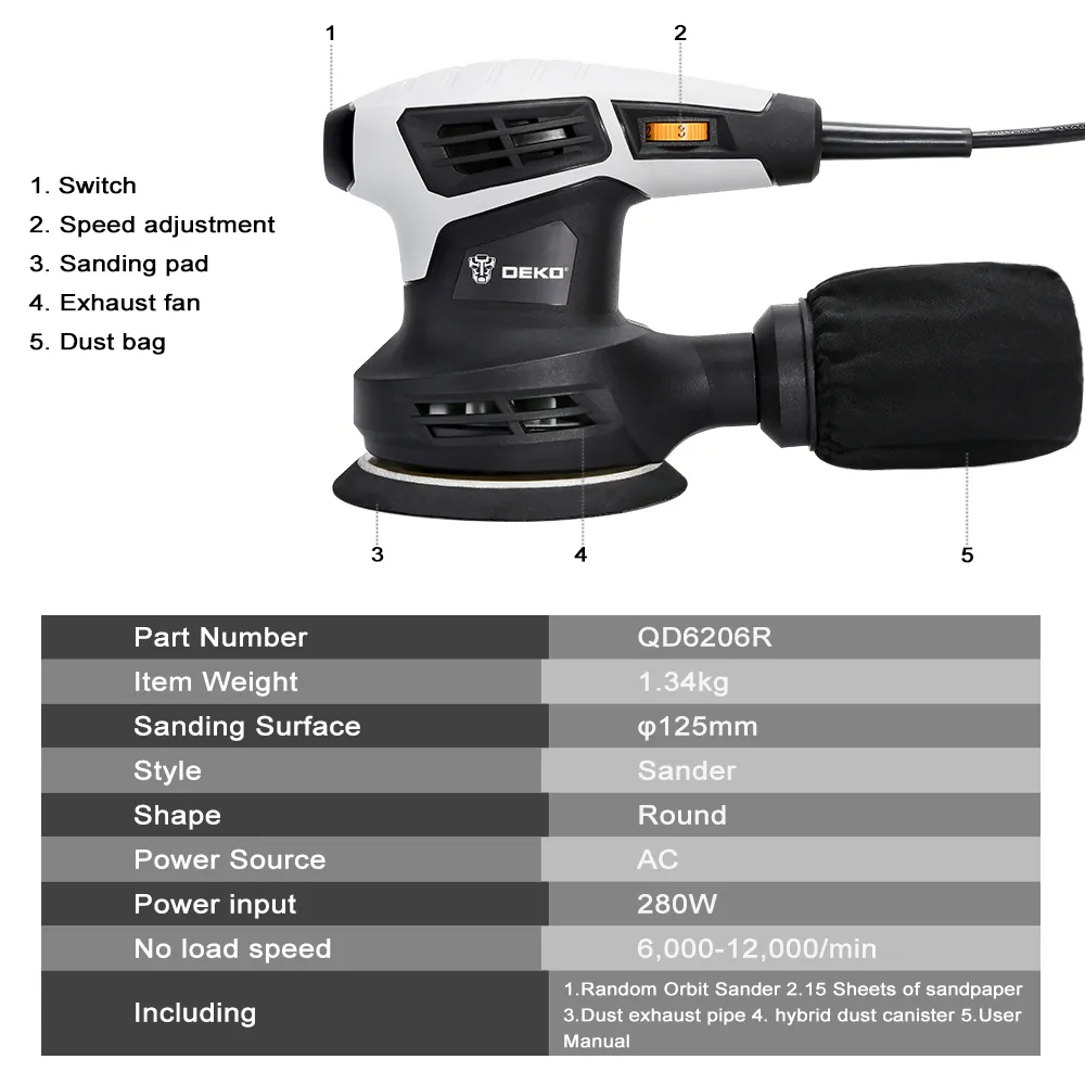 DHgate.com:DEKO Orbital Electric Sander, Variable Speed Power Tool with ...
