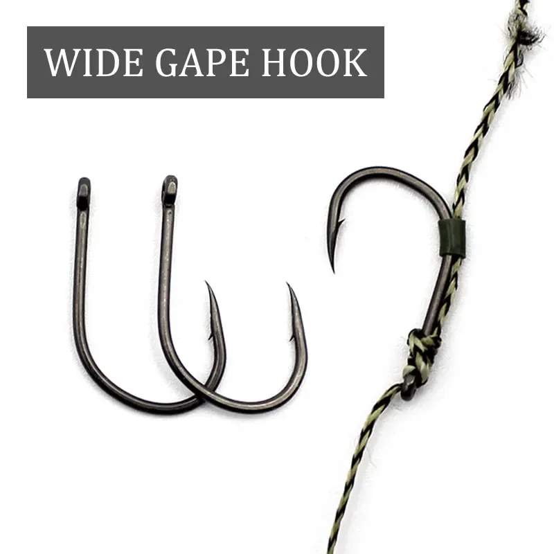 PTFE Coated Carp Fishing Hooks - Barbed Wide Gape Carbon Steel Needle ...