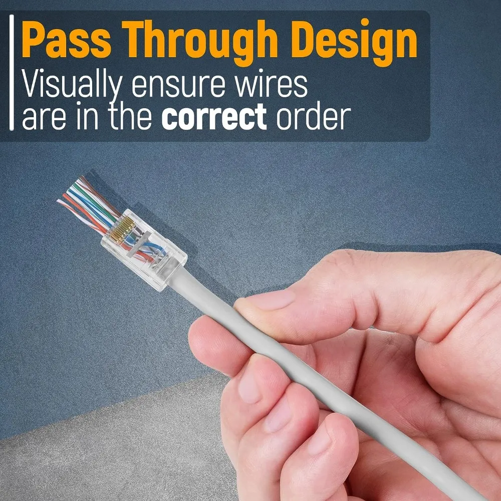 50 Pack Cat6 RJ45 Modular Plugs Pass Through Connectors For Solid Or ...