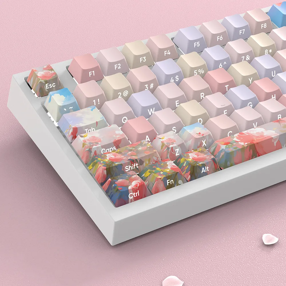 Double Shot PBT Keycaps 134-Key Colorful Rose Custom Set Dye Sublimated ...