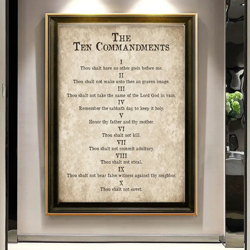 Vintage Poster Ten Commandments Wall Art Christian Exodus 20 Bible ...