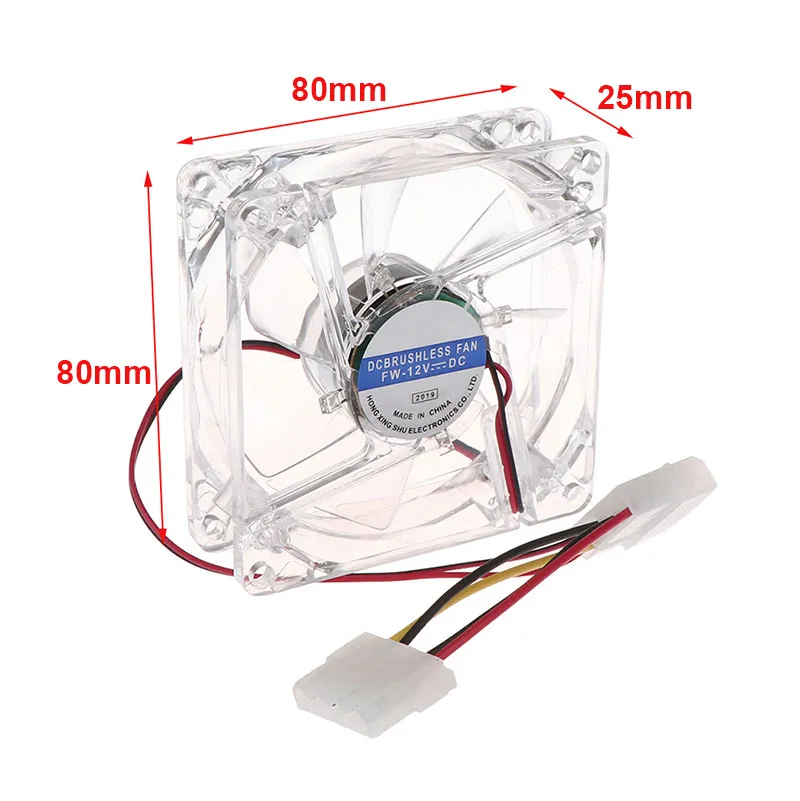 8cm PC Case Cooling Fan DC 12V Molex 4-Pin 80×80×25mm with LED Lights ...