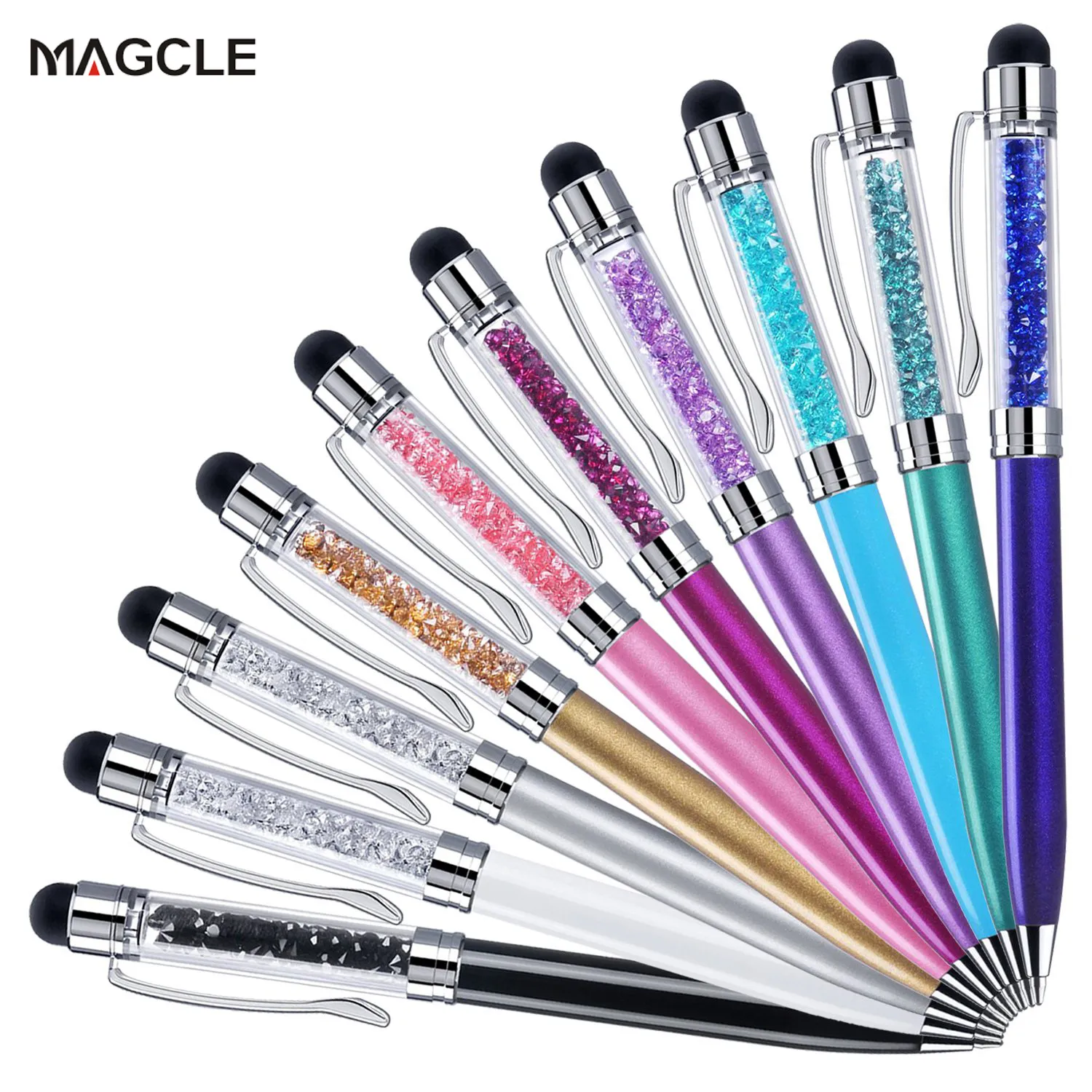 10-Piece Crystal Ballpoint Pen Set: Diamond Accent, 2-in-1 Stylus ...