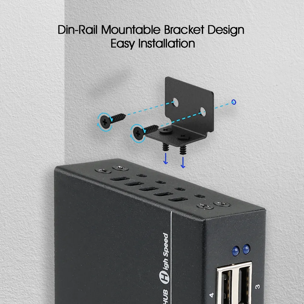 Sipolar Mini 4-Port USB Hub with Power Adapter, LED Light, and Mounting ...
