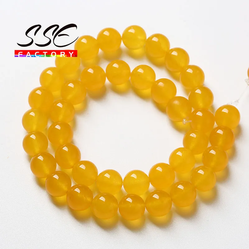 Round Natural Yellow Jade glass beads for DIY Jewelry...