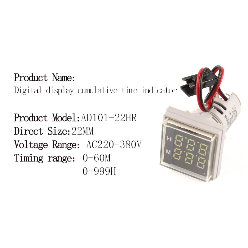 22mm LED Round Square Digital Timer Meter 0-60 Minute/0-999 Hour AC ...