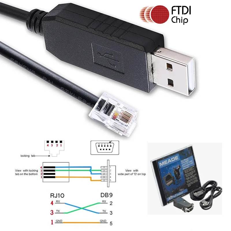 Meade 505 USB to RS232 Serial Converter Cable with RJ10 4P4C Connector ...
