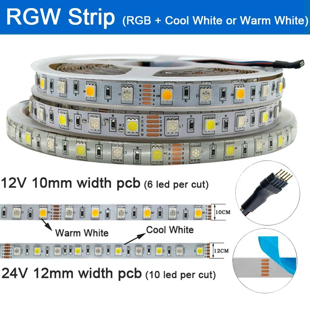 5m 12V 24V DC SMD 5050 LED Strip IP20 IP65 IP67 Waterproof 60LED/m RGB ...