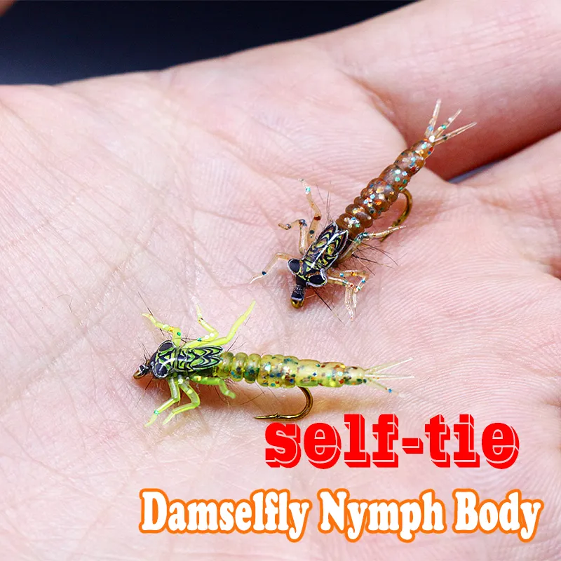 Artificial Damselfly Nymph Fly Tying Lures Pack Rubber Body and Legs ...