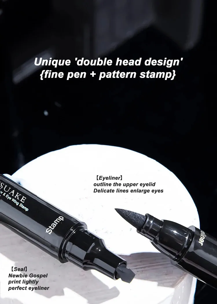 2 In 1 Waterproof Liquid Eyeliner Pencil with Stamp Double-Ended Black ...