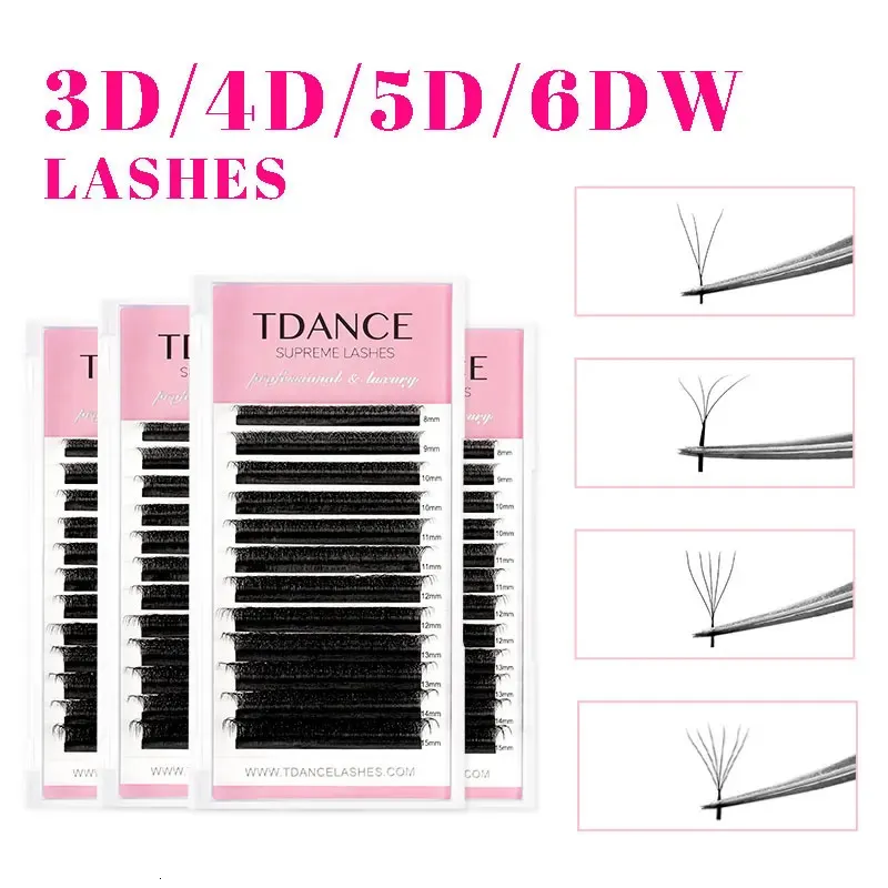 TDANCE 3D 4D 5D 6D Premade Fans Eyelash Extension W Style Faux Mink ...