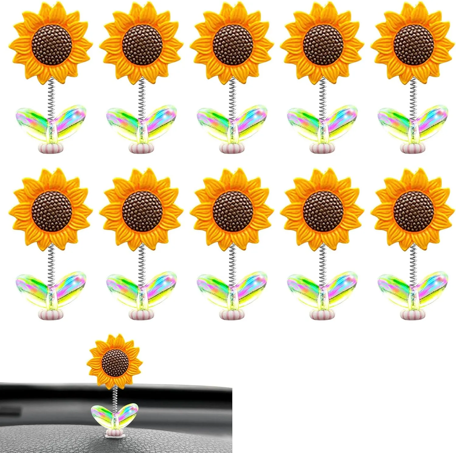 Sunflower Dashboard Ornaments - 10 Pack Cute Car Decor Wobble Head ...