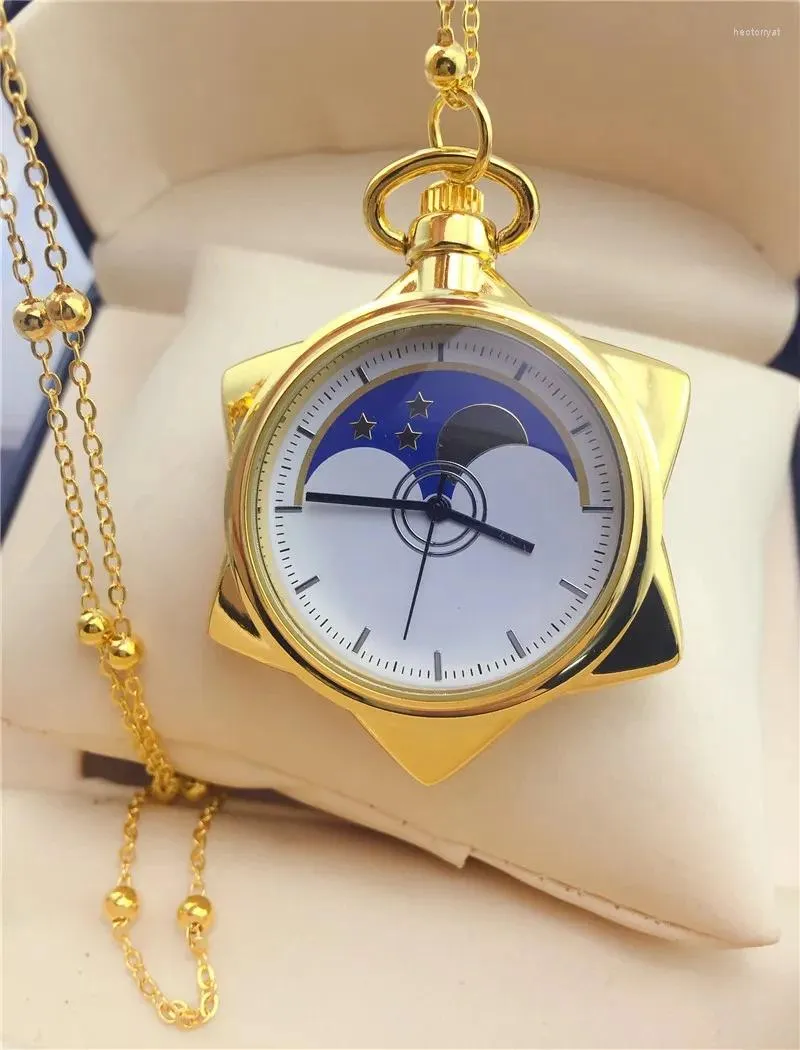 Crystal Star Cartoon Anime Double Chain Pocket Watch Pendant Necklace ...